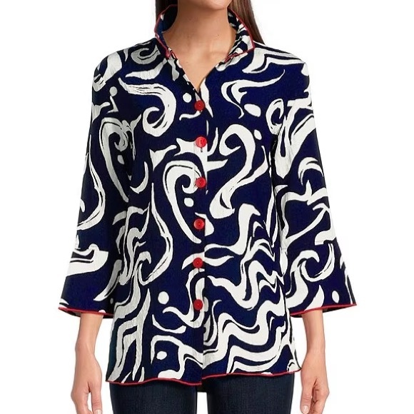 Ali Miles | Tops | Ali Miles Womens 3x Navy White Art To Wear Lagenlook ...